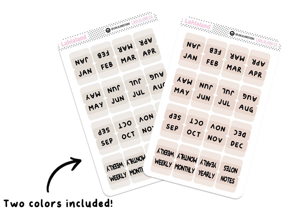 Mini Monthly Tabs - Neutral – Lahlaland - Printable Planner Stickers