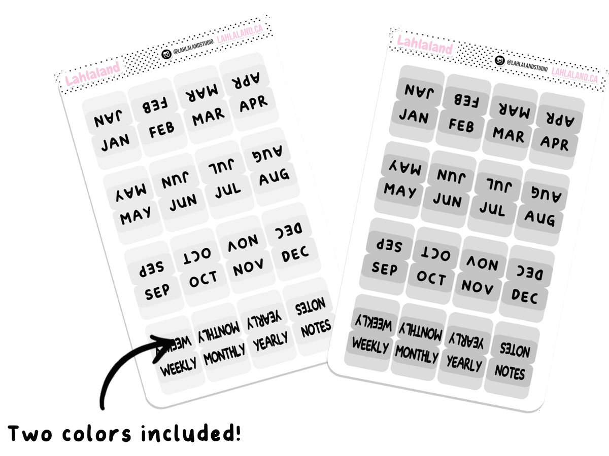 Mini Monthly Tabs - Grey – Lahlaland - Printable Planner Stickers
