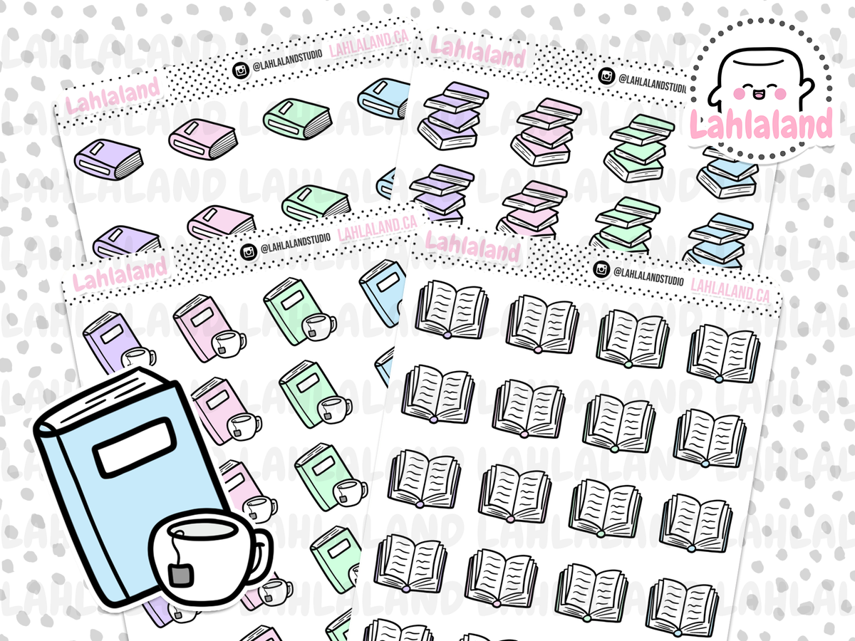 Reading - Doodle Icons – Lahlaland - Printable Planner Stickers
